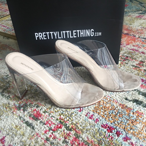 PrettyLittleThing | Shoes | Prettylittlething Nude Clear High Flat Heel ...